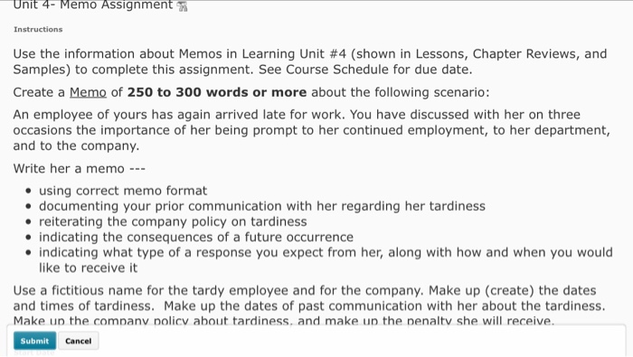 Memo Assignment Instructions Use the information | Chegg.com