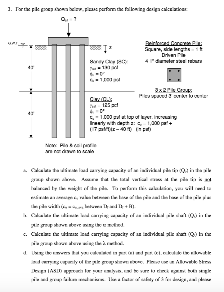 Solved 3. For the pile group shown below, please perform the | Chegg.com