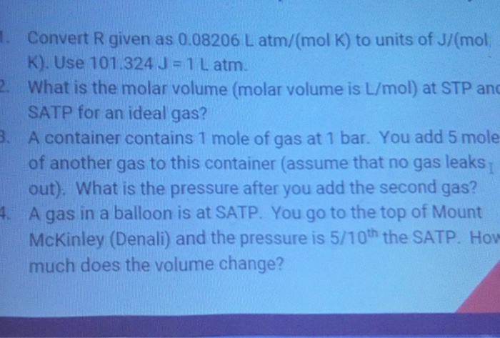 Solved Convert R given as 0.08206 L atm/(mol K) to units of | Chegg.com