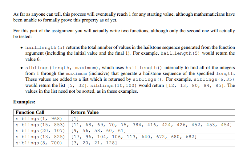 Solved The Hailstone Sequence Is Defined As The Integer 