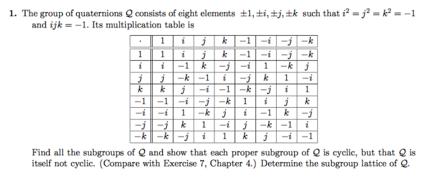 Solved 1. The group of quaternions Q consists of eight | Chegg.com