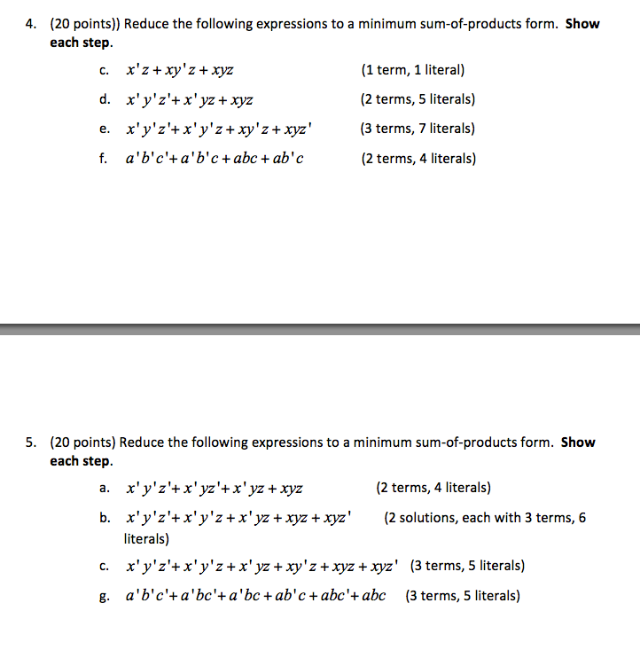 Solved Reduce the following expressions to a minimum | Chegg.com
