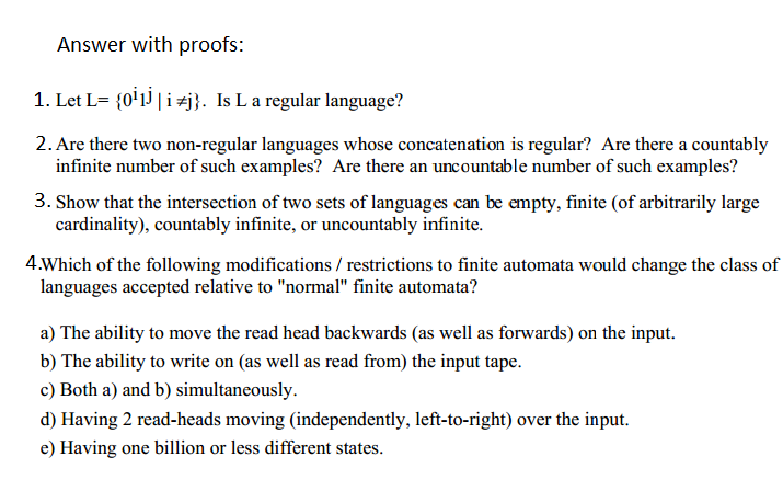 Provide Proofs! prove L is a regular language, | Chegg.com