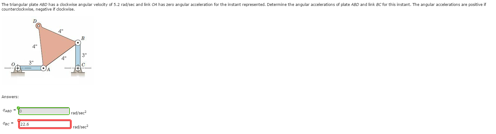 Solved The triangular plate ABD has a clockwise angular | Chegg.com