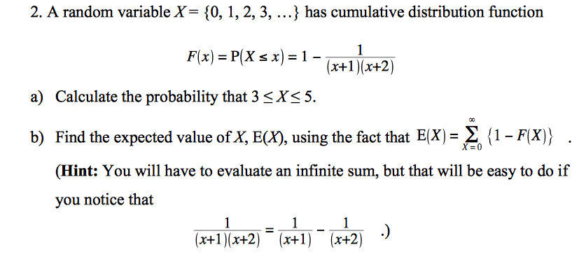 Solved A random variableX= {0, 1, 2, 3, ...} has cumulative | Chegg.com