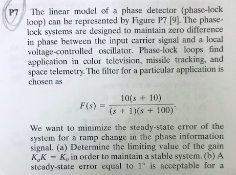 Solved The linear model of a phase detector (phase-lock | Chegg.com