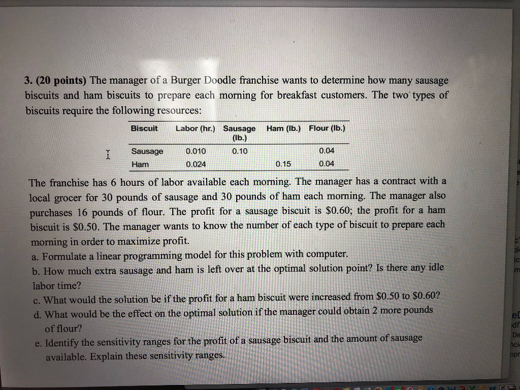 Solved 3. (20 points) The manager of a Burger Doodle | Chegg.com