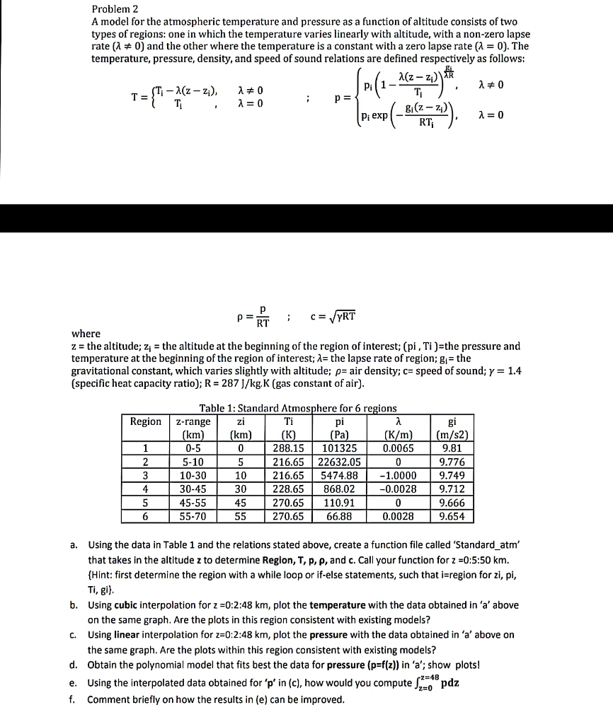 Problem 2 A model for the atmospheric temperature and | Chegg.com