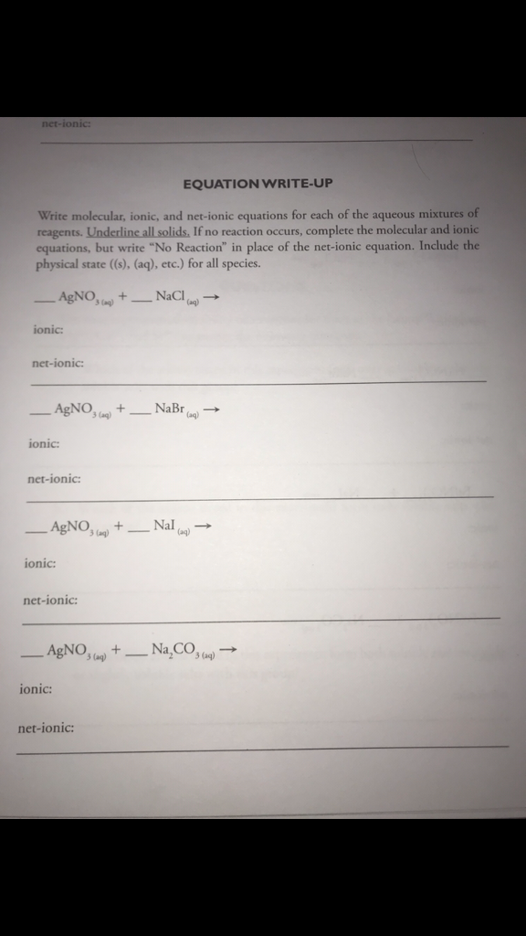 Solved net-ionic EQUATION WRITE-UP Write molecular, ionic, | Chegg.com