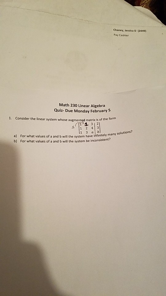 Solved Chaney, Jessica D (2449) Pay Cashier Math 230 Linear | Chegg.com