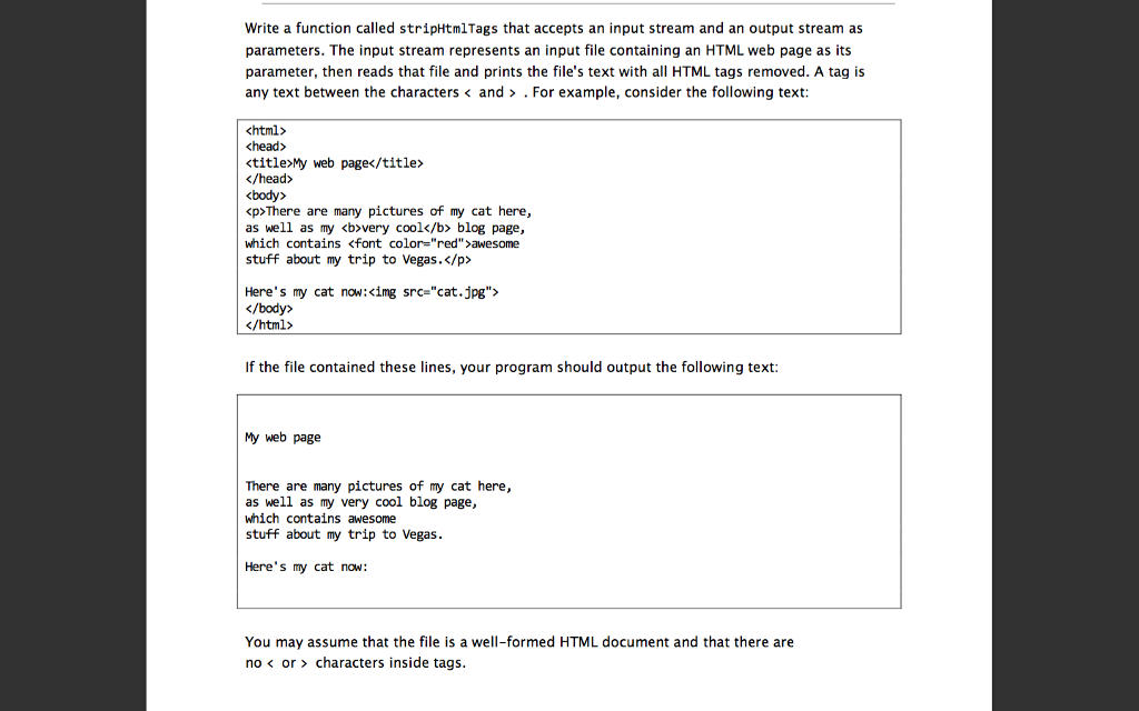 Solved Write a function called stripHtmlTags that accepts an | Chegg.com
