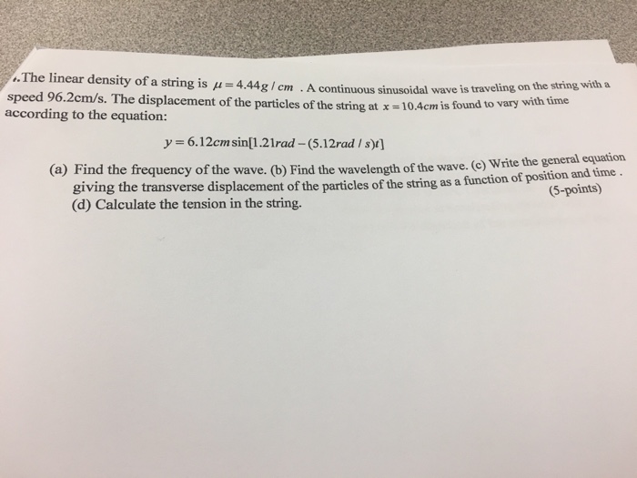 Solved The linear density of a string is mu = 4.44 g/cm. A | Chegg.com
