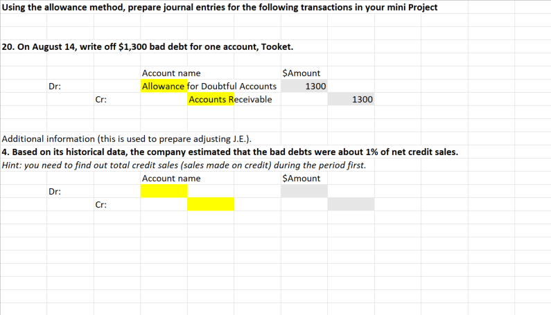 Solved Using the allowance method, prepare journal entries | Chegg.com