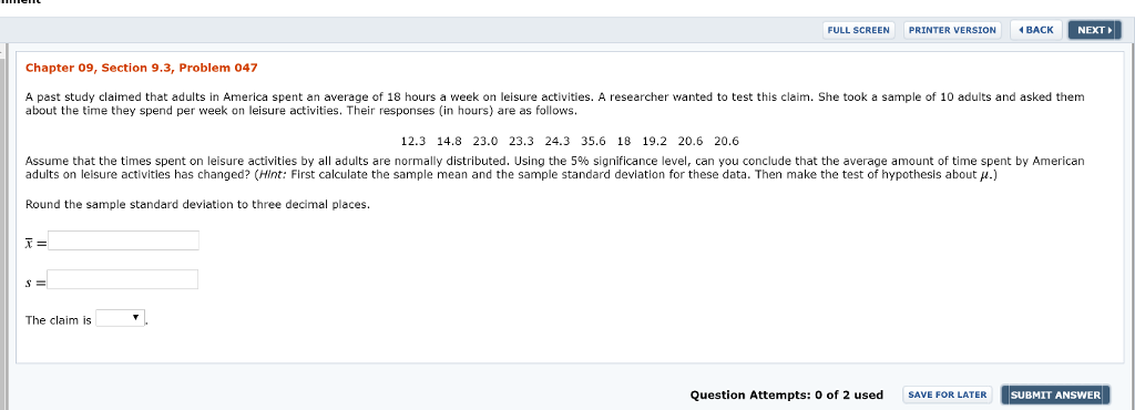 Solved FULL SCREENPRINTER VERSIONBACK Chapter 09, Section | Chegg.com