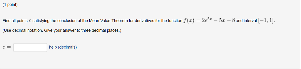 Solved 1 point) Find all points c satisfying the conclusion | Chegg.com