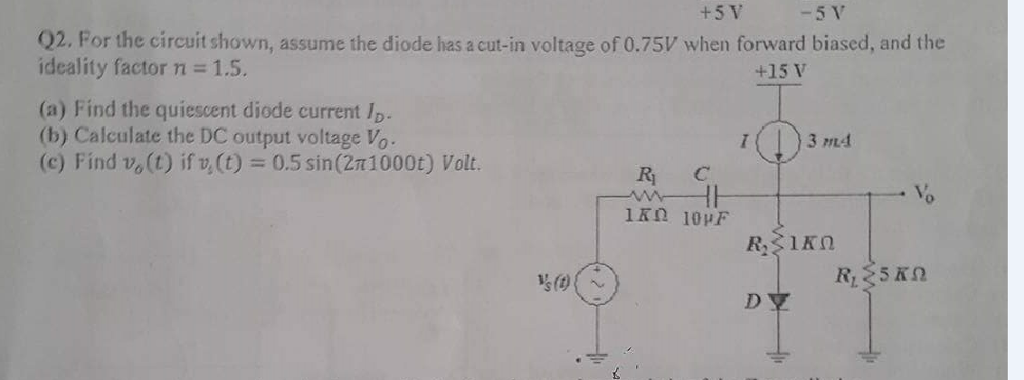 Solved +5V -5V Q2, For the circuit shown, assume the diode | Chegg.com