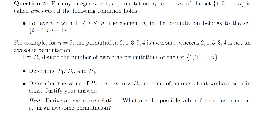 Solved For any integer n ? 1, a permutation a1,a2,...,an of | Chegg.com
