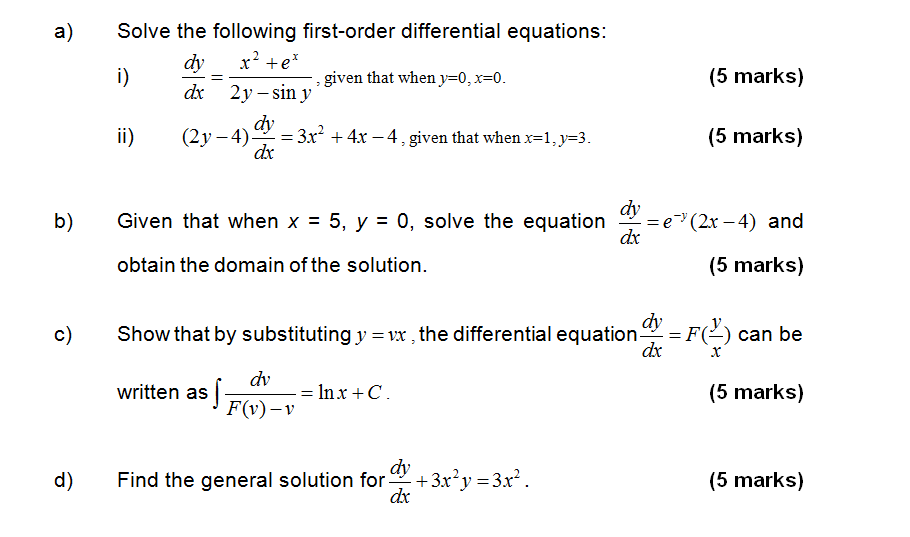 Solved A Solve The Following First Order Differential