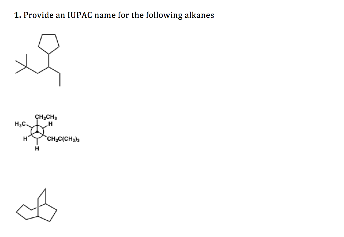 Solved Provide an IUPAC name for the following alkanes | Chegg.com