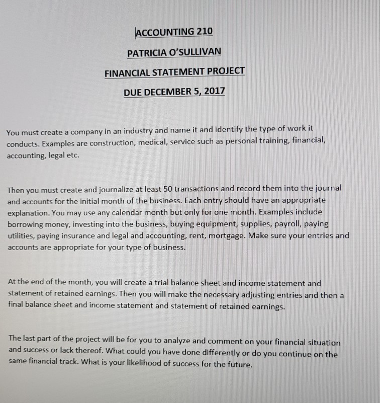 ACCOUNTING 210 PATRICIA O'SULLIVAN FINANCIAL | Chegg.com