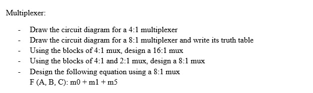 Solved Multiplexer: Draw the circuit diagram for a 4:1 | Chegg.com
