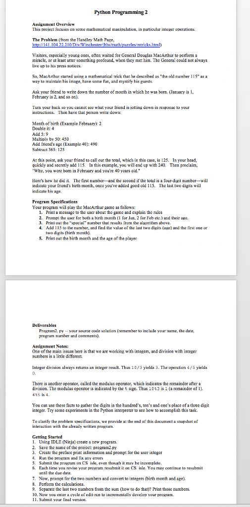 Solved Python Programming 2 Assignment Overvien This project | Chegg.com