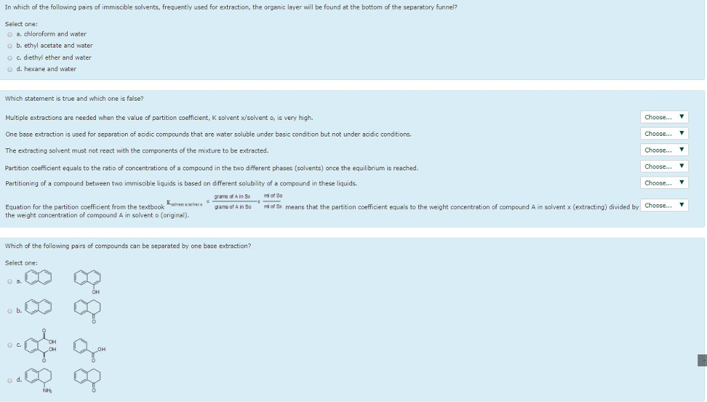 Solved In which of the following pairs of immiscible | Chegg.com