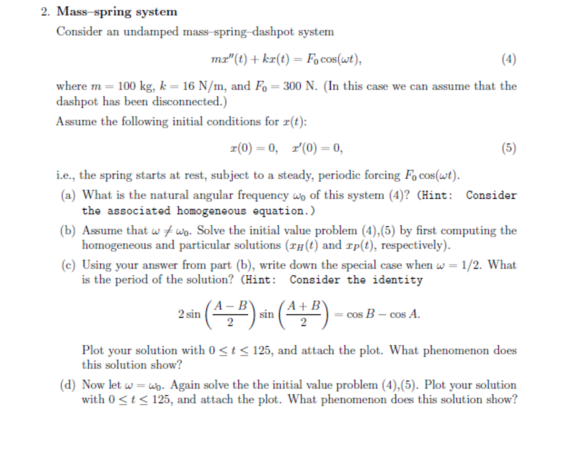 Solved Mass-spring system Consider an undamped | Chegg.com