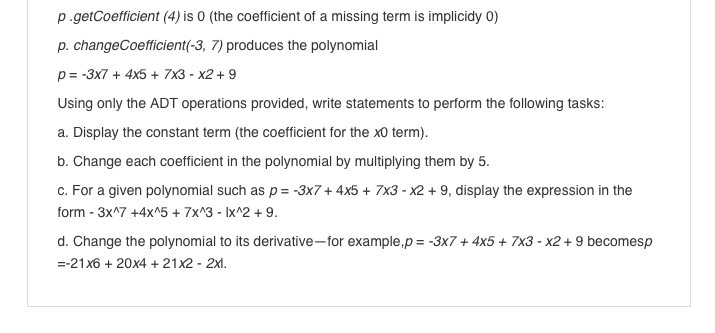 Solved Consider the ADT polynomial-in a single variable | Chegg.com