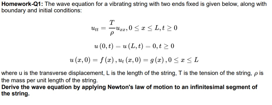 Solved Homework-Q1: The wave equation for a vibrating string | Chegg.com