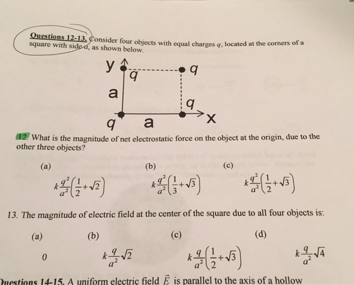 Solved Consider four objects with equal charges q, located | Chegg.com