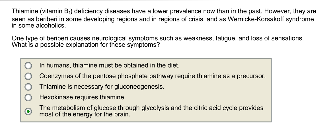Solved Thiamine (vitamin B1) deficiency diseases have a | Chegg.com