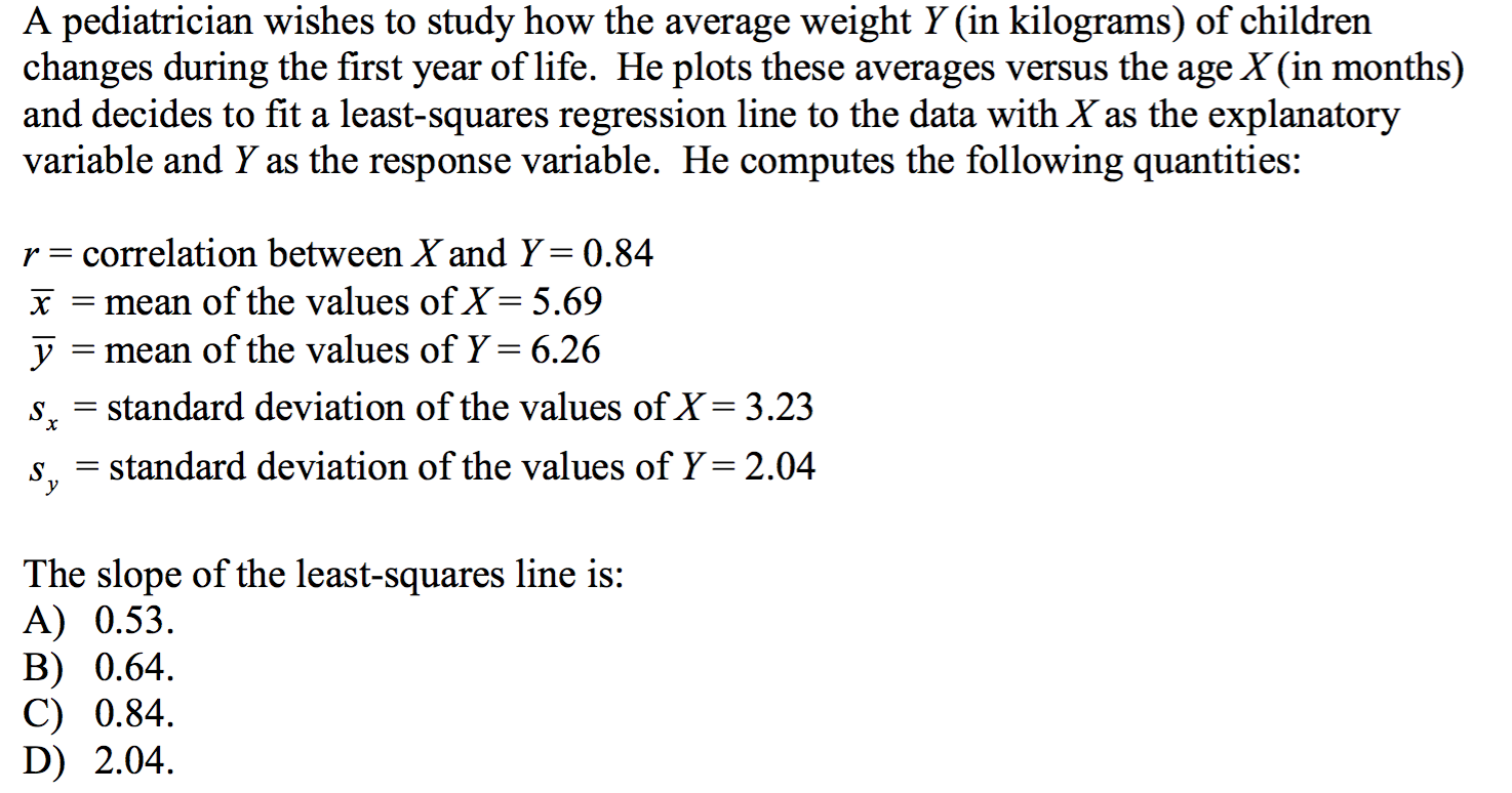 Solved A pediatrician wishes to study how the average weight | Chegg.com