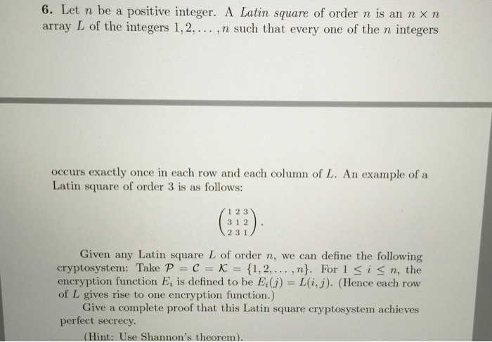 Solved Let n he a positive integer. A Latin square of order | Chegg.com