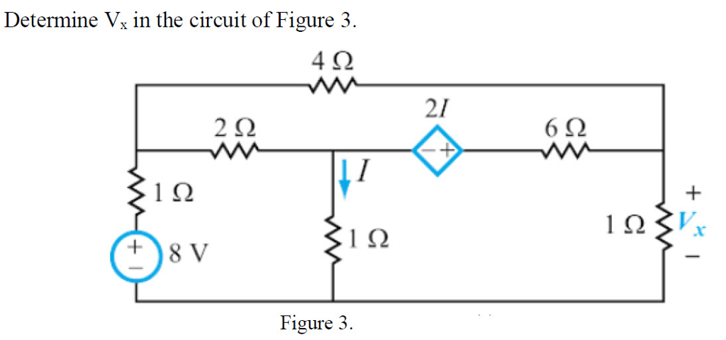 Solved Determine Vx in the circuit of Figure 3. 4Ω 2/ 2Ω 6Ω | Chegg.com
