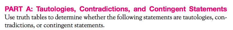 Solved PART A: Tautologies, Contradictions, and Contingent | Chegg.com