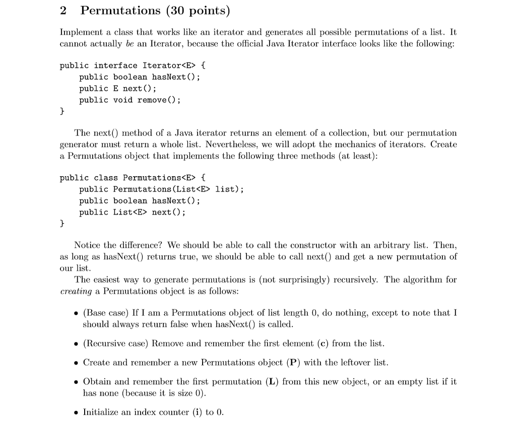 2 Permutations (30 points) Implement a class that | Chegg.com