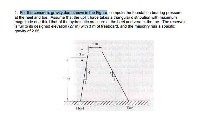 Solved For the concrete, gravity dam shown in the Figure, | Chegg.com