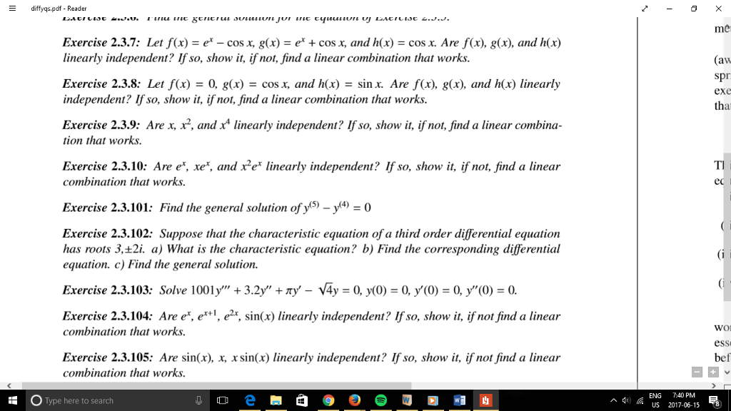Solved E diffyqs.pdf Reader 2.3. HIGHER ORDER LINEAR ODES 61 | Chegg.com