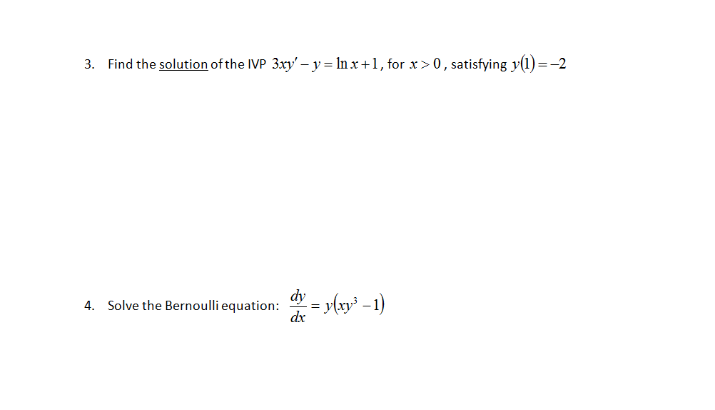 Solved Find the solution dy/dx=y(xy^3-1)satisfying Solve the | Chegg.com