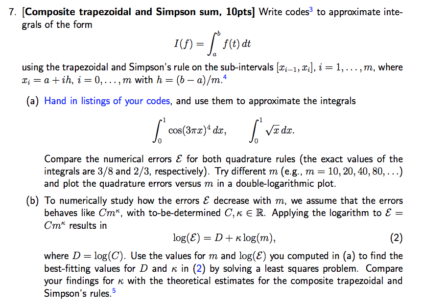 7. [Composite trapezoidal and Simpson sum, 10pts] | Chegg.com
