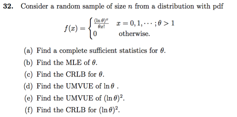 Solved 32. Consider a random sample of size n from a | Chegg.com