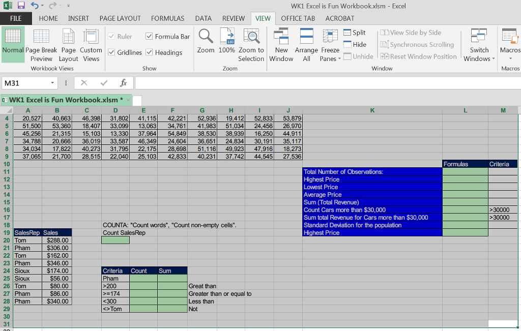 WK1 Excel is Fun Workbook.xlsm -Excel FILE HOME | Chegg.com