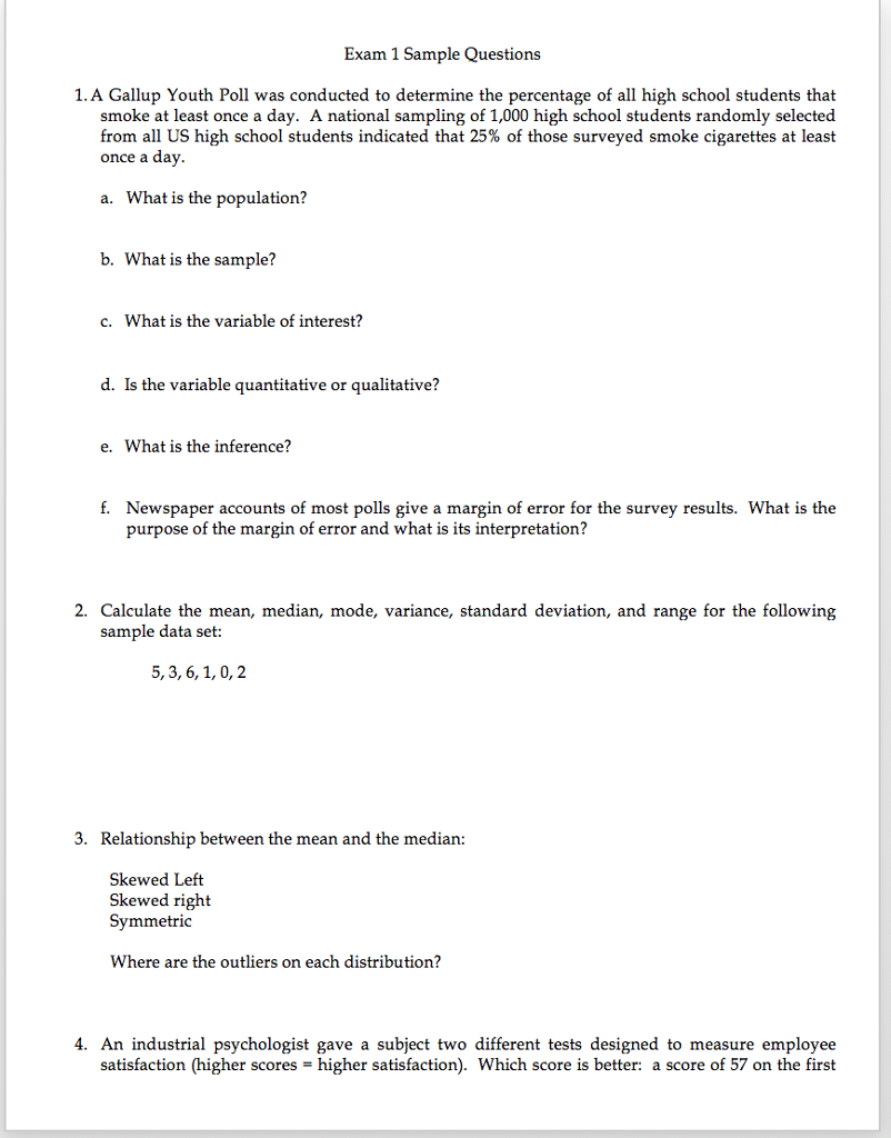Solved Exam 1 Sample Questions 1. A Gallup Youth Poll was | Chegg.com