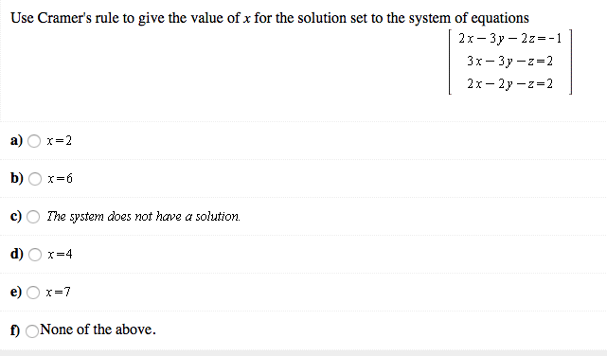 Solved Use Cramer's rule to give the value of x for the | Chegg.com