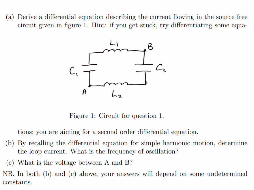 Derive a differential equation describing the current | Chegg.com