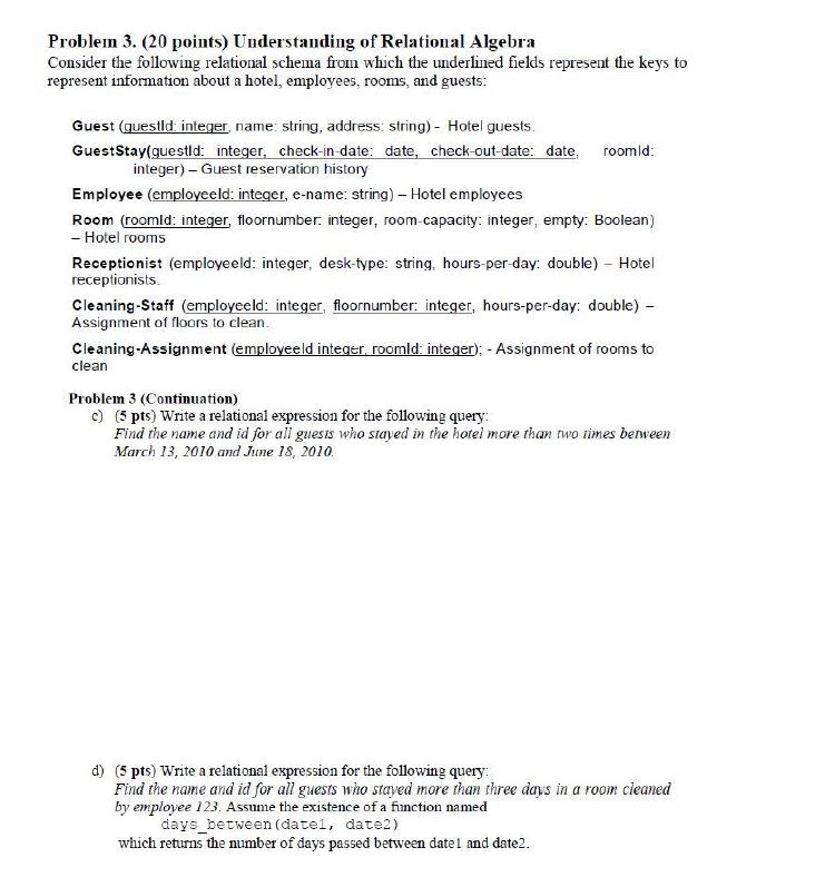 Solved Problem 3. (20 points) Understanding of Relational | Chegg.com