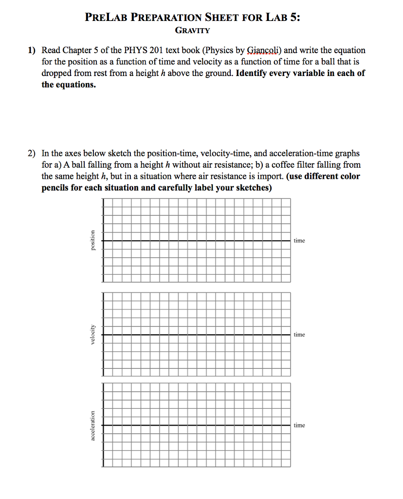 Solved PRELAB PREPARATION SHEET FOR LAB 5: GRAVITY 1) Read | Chegg.com