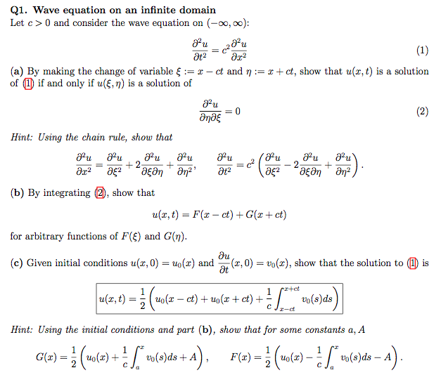 Solved Q1. Wave equation on an infinite domain Let c0 and | Chegg.com