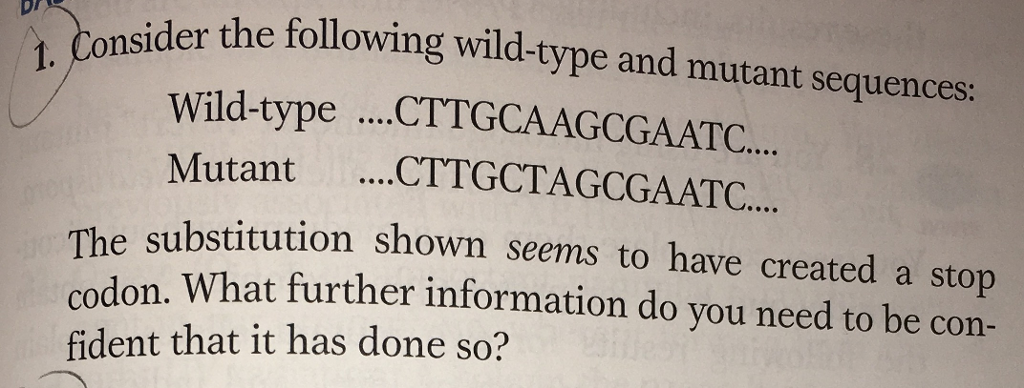Solved Sider The Following Wild Type And Mutant Sequences